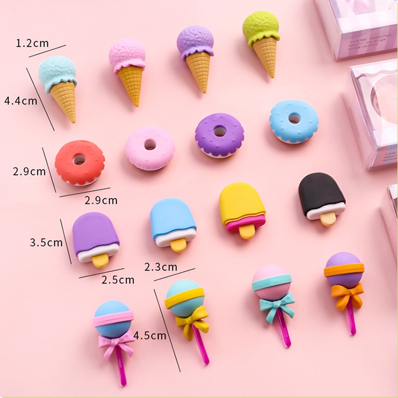 4pcs/set Kawaii Ice Cream Donuts Shaped Erasers Cute Mini Lollipop ...