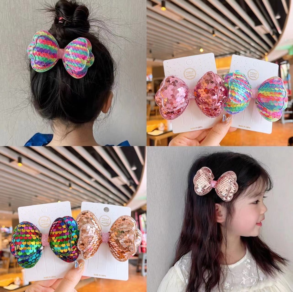 1PC New Cute Double Sequin Bow Princess Baby Girls Hairpins Hair Clips ...