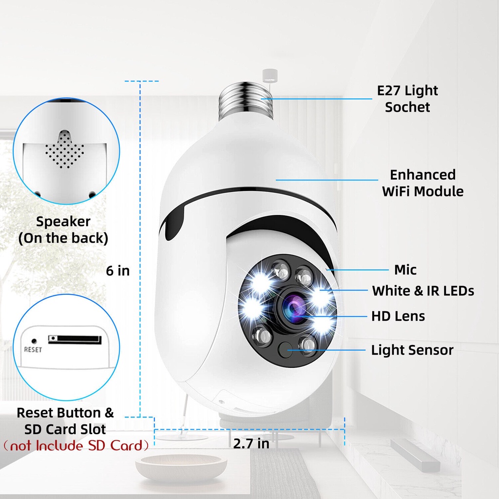 【Yilot】E27 Bulb 5GHz WiFI CCTV Camera 3MP 1296p Dual Light Color Night ...