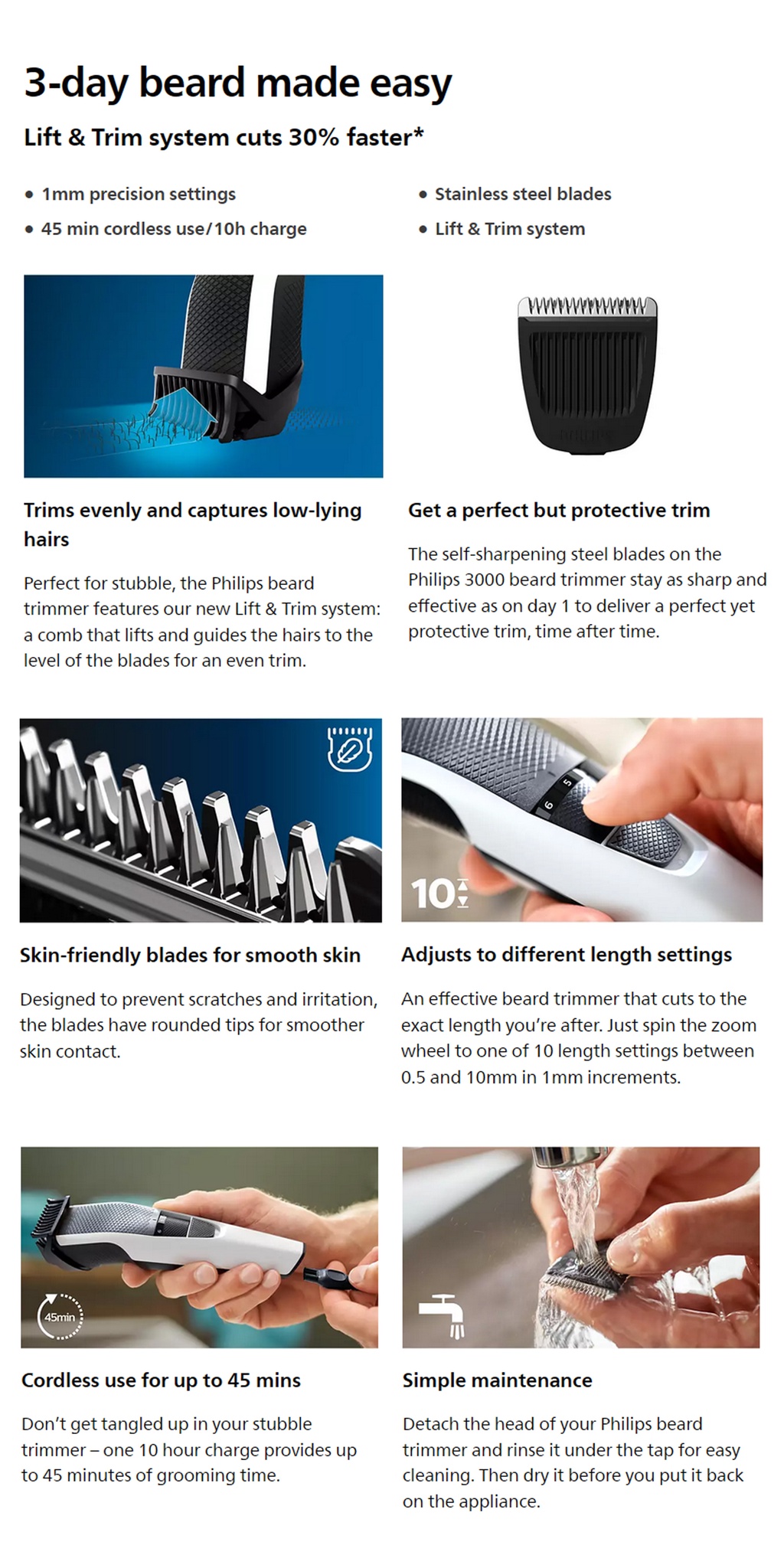 Philips BT3206 beard trimmer Cordless adjustable length stubble beard ...