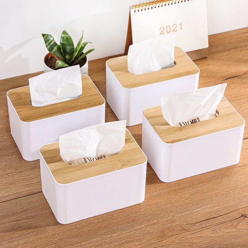 【PLAYFUL】Japanese Style Tissue Box Bamboo Wood Cover Desktop Paper Box ...