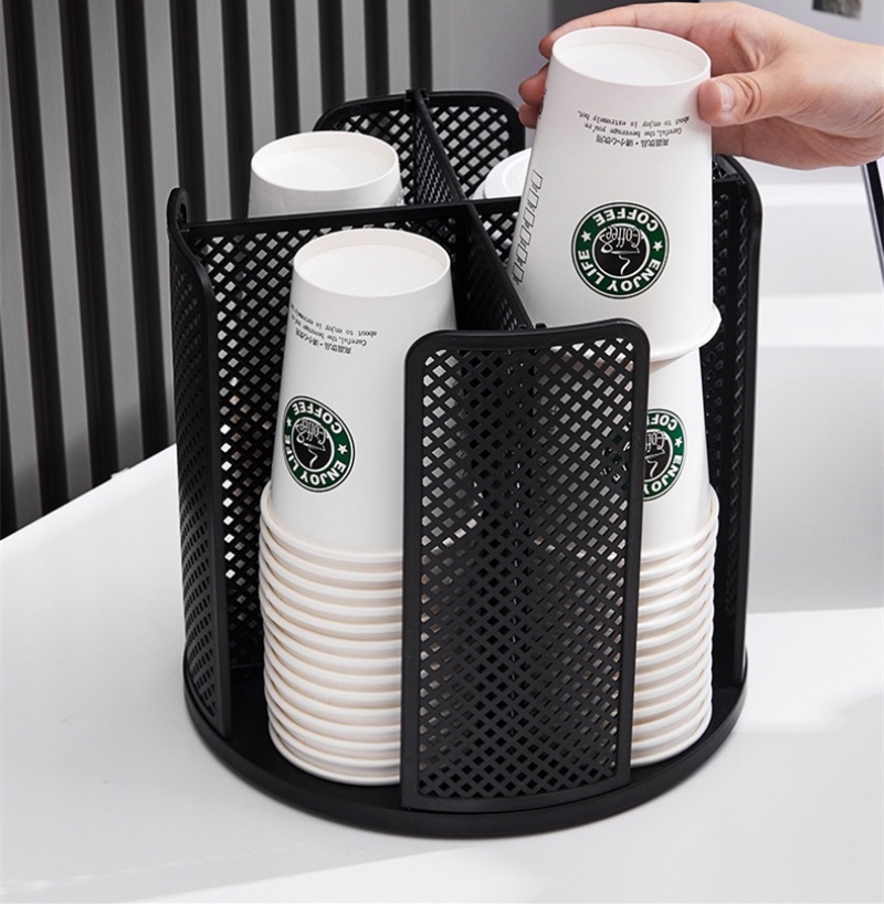 Cup Storage Rack 360° Rotatable Countertop Cup Dispenser 4 Compartment ...