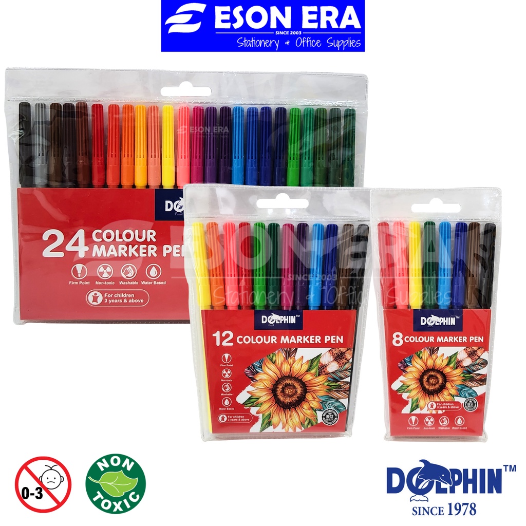 Dolphin Colour Marker Pen Fibre Tip Washable Non Toxic Magic Ink ...