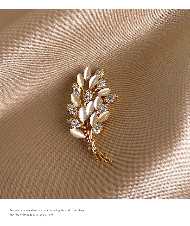 Opal Wheat Ear Brooch Luxury Female Anti-Glare Buckle Unique Pin Fixed Clothes Accessories ...