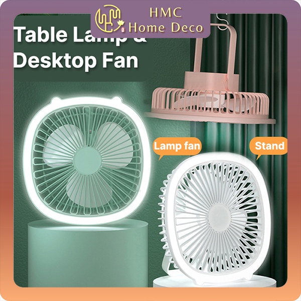 HMC USB Rechargeable Table Fan Light Lamp Home Office Small Desktop Fan ...