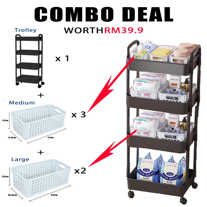 PATTERN Trolley Rack Storage 3 Tier Trolley Kitchen Rack With Wheel ...