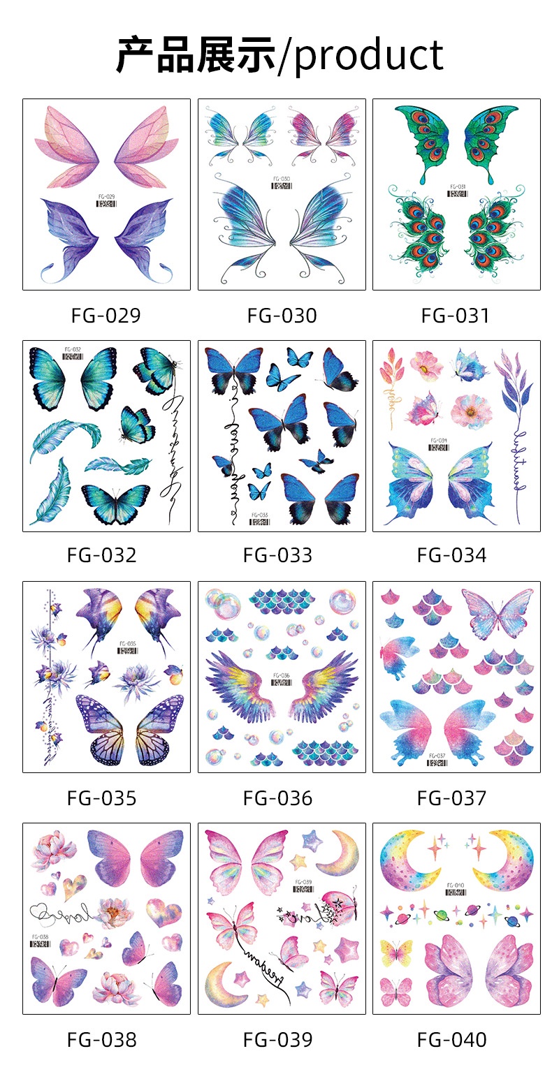Waterproof Glitter Butterfly Tattoo Sticker Gradient Butterfly Face ...