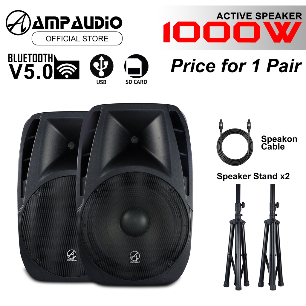AmpAudio 15 Inch Active Speaker 1000W Active Speaker with Bluetooth ...