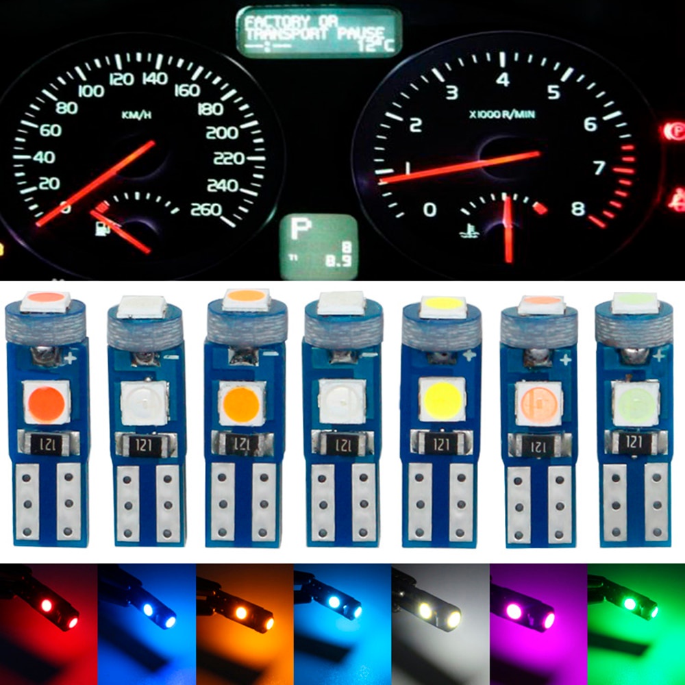 10Pcs T5 W3W, W1, 2W, 3030 Car LED Light Bulb Dashboard, LED Lamp ...