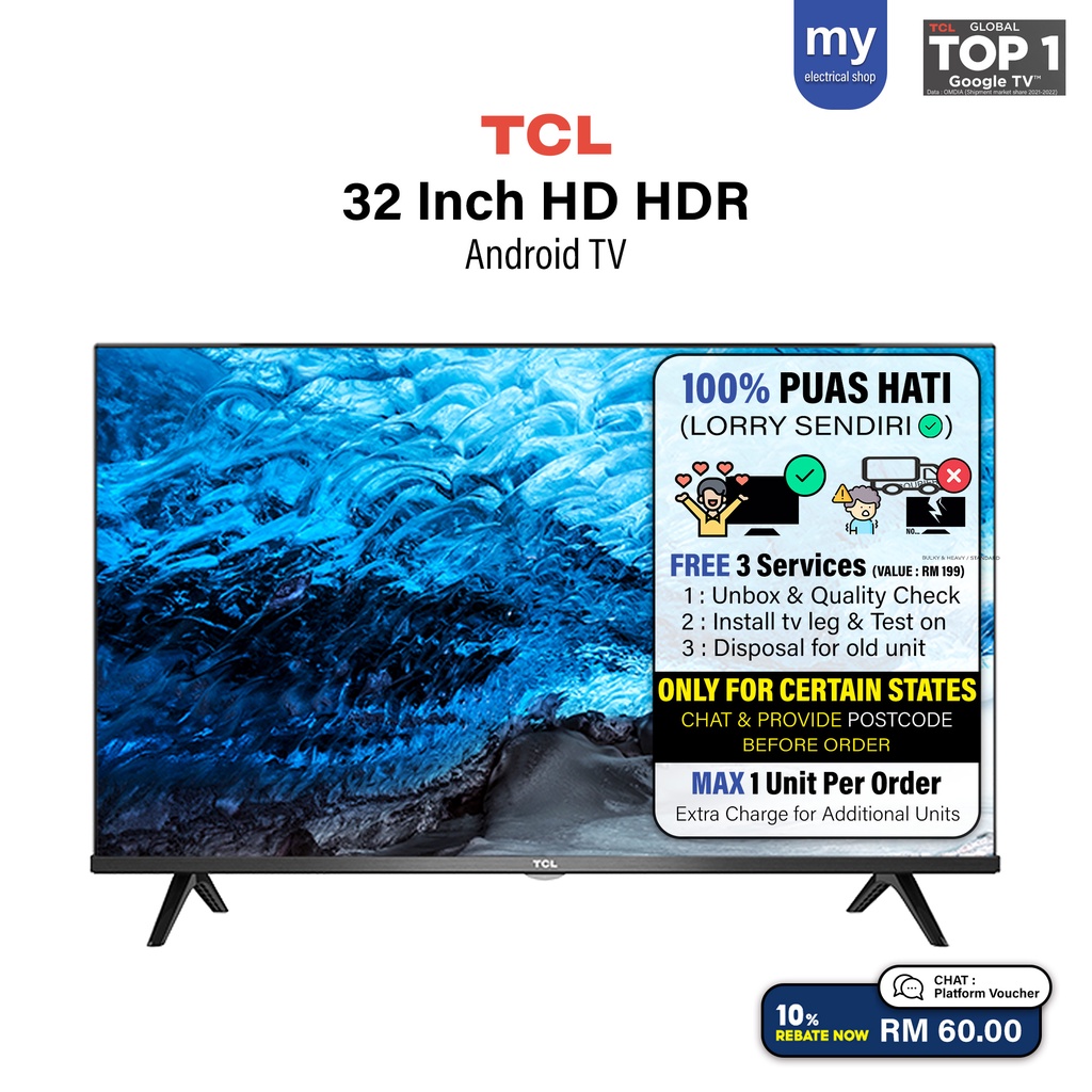 TCL 32 Inch HD Android TV 32S65A DVB-T2 Netflix Youtube | Shopee Malaysia