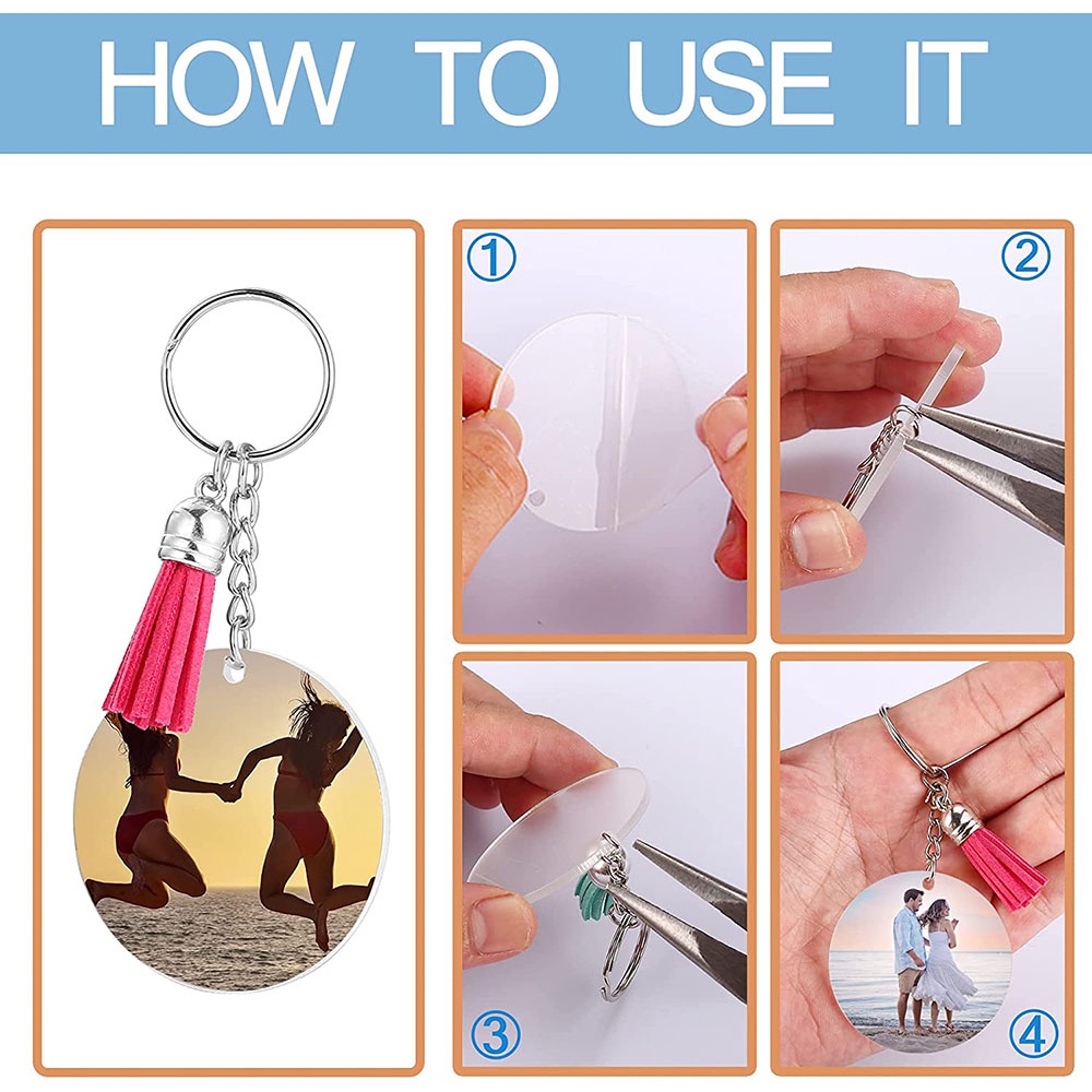 12 Pieces/set Transparent Circular Acrylic Disc Keychain Circular ...