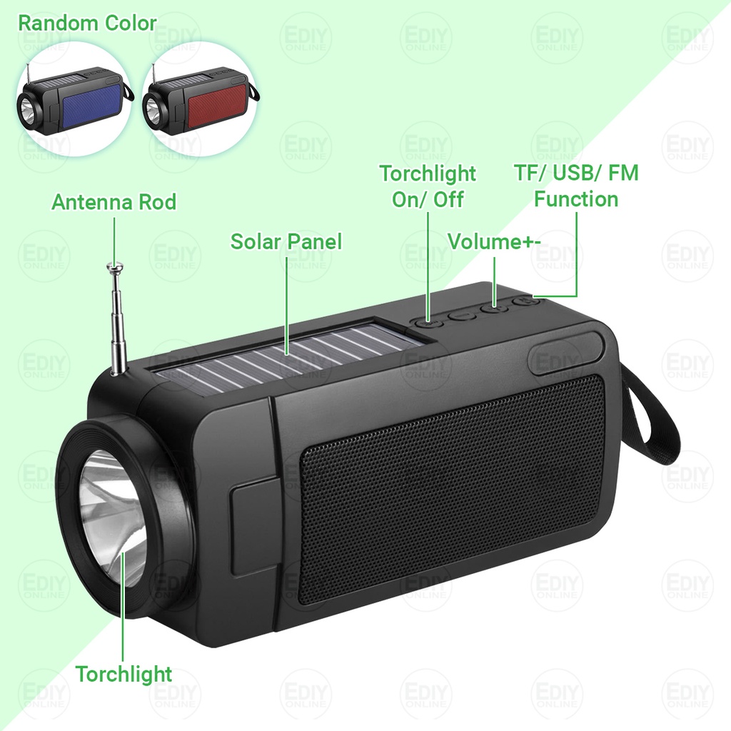 DUAL SOLAR + FM RADIO + TORCH LIGHT LED WIRELESS USB BLUETOOTH SPEAKER ...