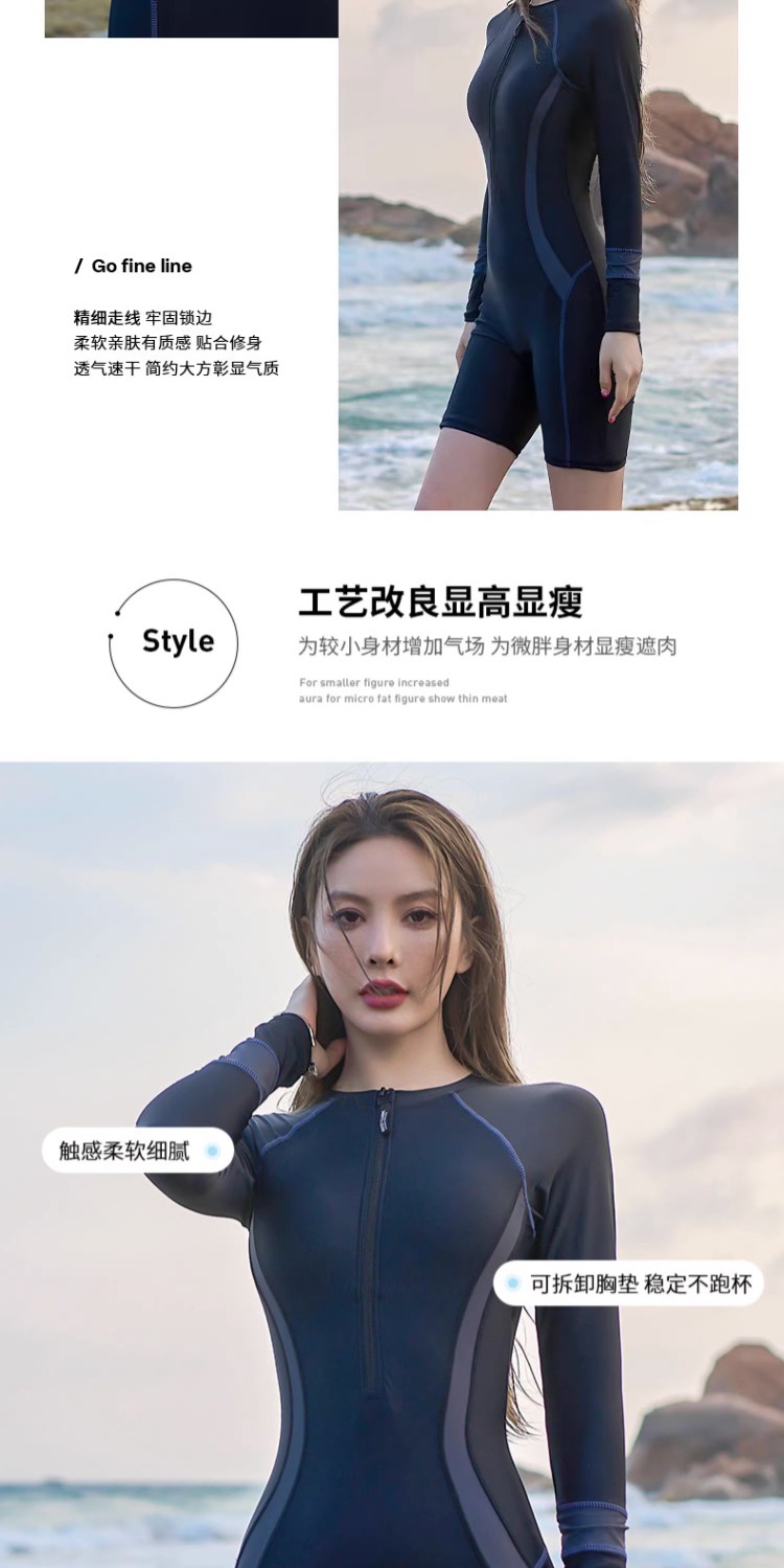 YUKE Women's Swimwear Fashion Long Sleeve Lady One Piece Sunscreen ...