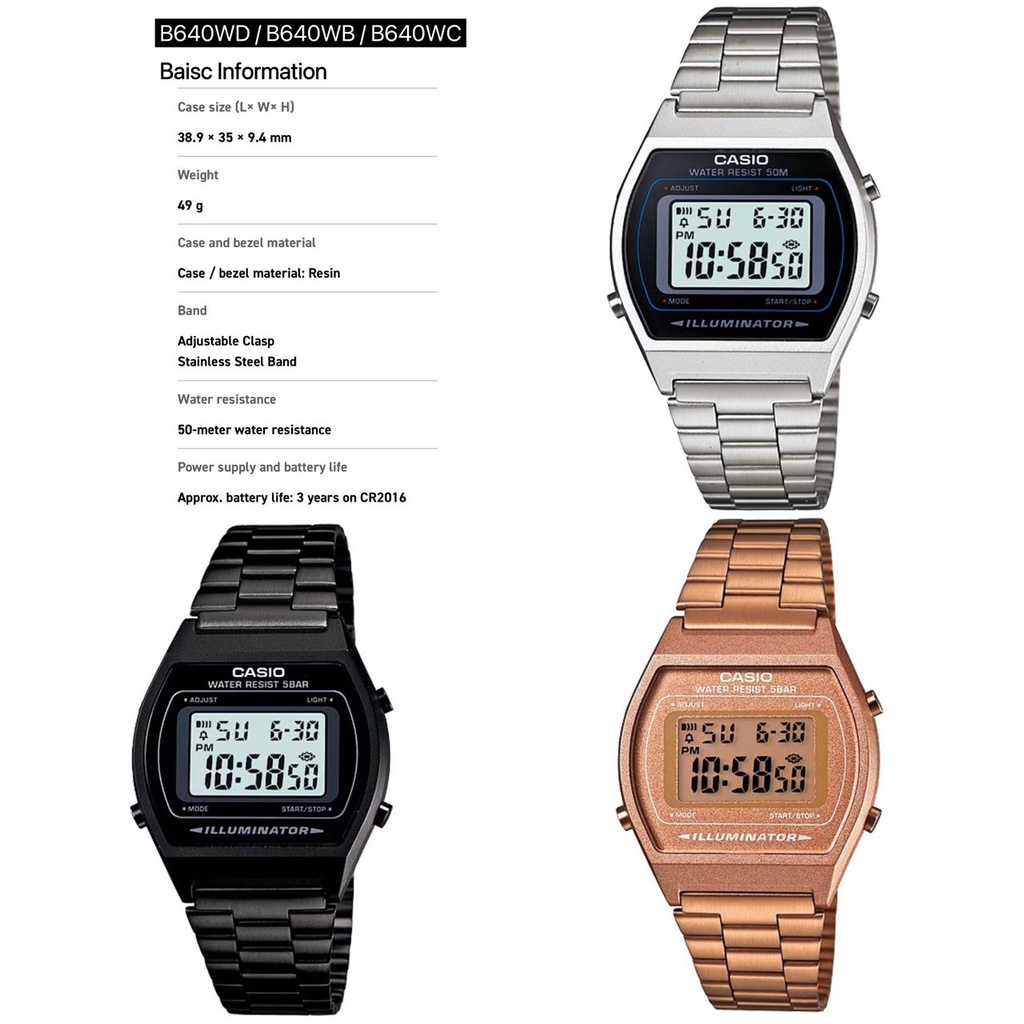 [CASIO B640 SERIES ] 🔥🔥🔥CASIO LADIES DIGITAL STAINLESS STEEL BAND MODEL ...