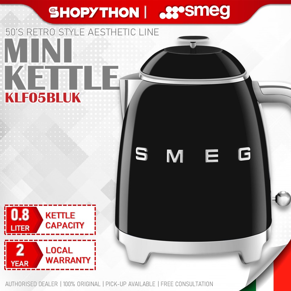 SMEG Mini Kettle KLF05BLUK - Black (0.8L/1400w) Aesthetic Line 50's ...