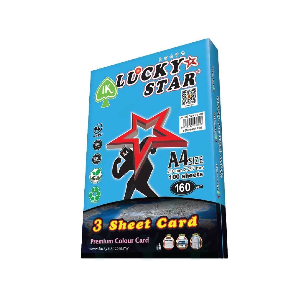Lucky Star 3 Sheet Card Colours Paper A4 160gsm 100 Sheets (Wide Colors ...