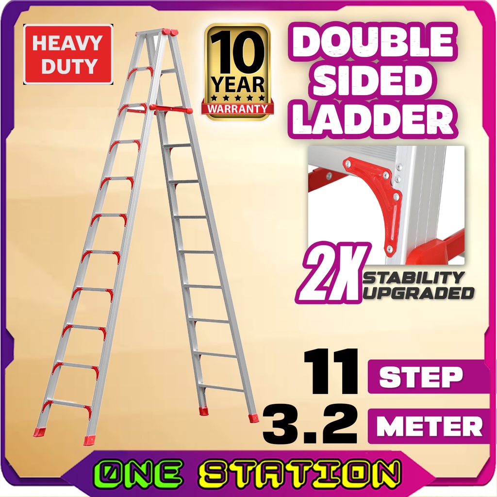 11Step Heavy Duty Ladderman Aluminium Double Sided Ladder Multi Purpose ...