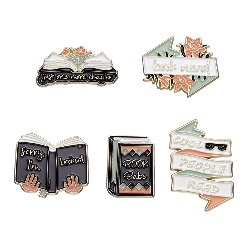 Cartoon Cute Book Lapel Pin Page-turning Book Flowers Ribbon Metal ...