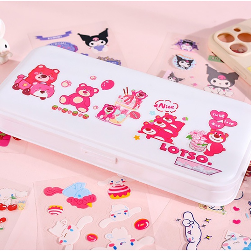 100 Sheets Sanrio Cute Stickers Transparent Cartoon Sticker Color Box ...
