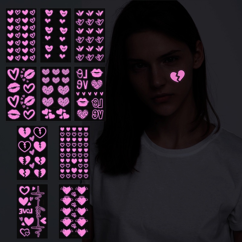 Fluorescent Love Heart Graffiti Face Body Sticker / Multi-purpose Women ...