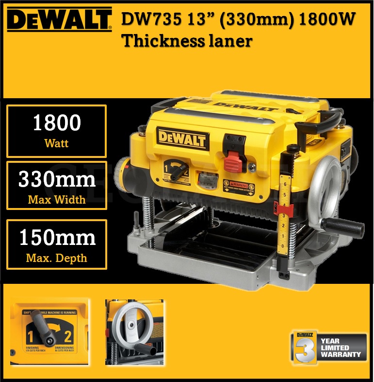 DEWALT DW735 1800W 13 inch / 330mm, 2-Speed Thickness Planer | Shopee ...