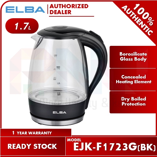 Elba 1.7L Borosilicate Glass Electric Jug Kettle EJK-F1723G (BK ...