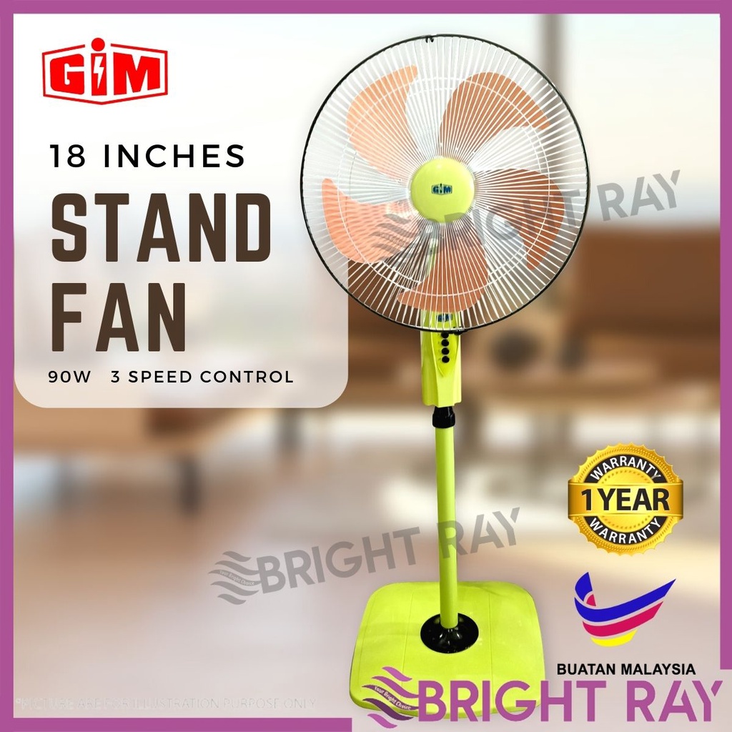 GIM SF-181 Kipas Stand Fan 18 Inch Standing Fan 3 Speeds 90W 5 Blades ...