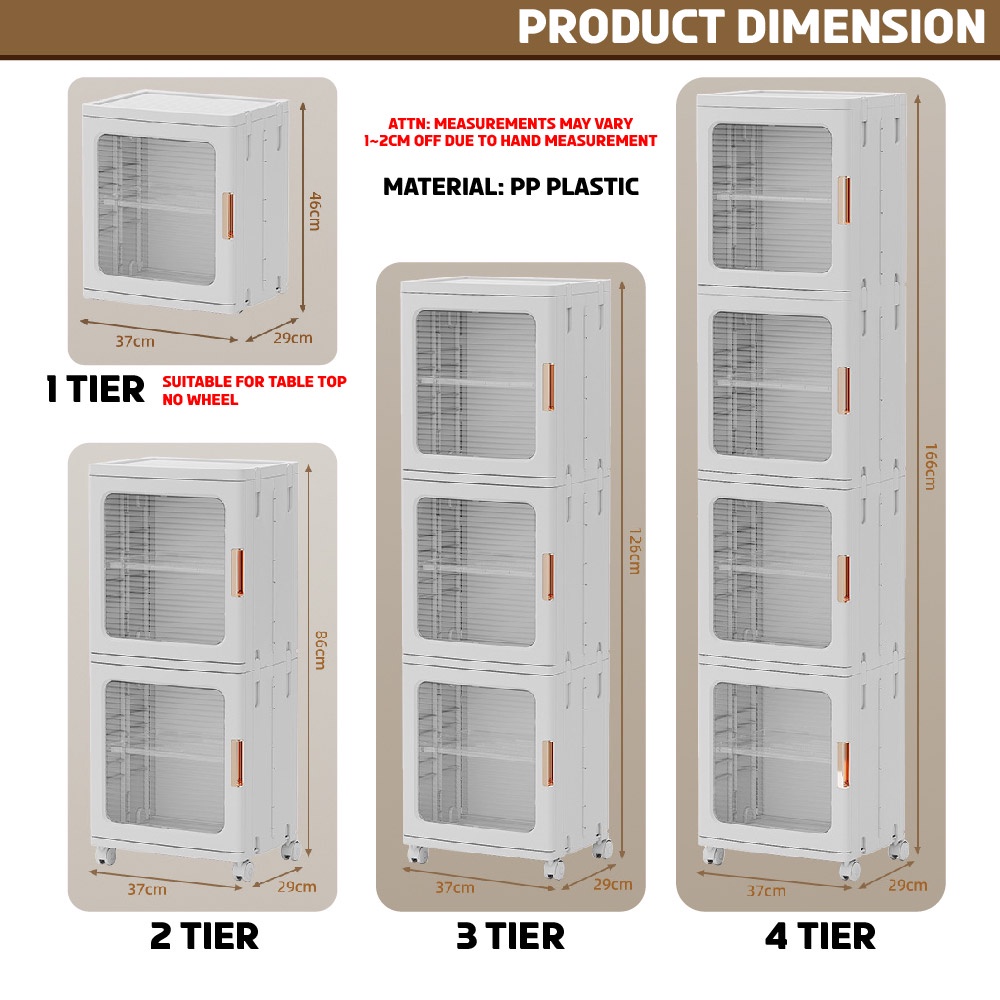 [1-4 Tiers] Worthbuy Stackable Storage Box Rack Organiser Wheel Cabinet ...