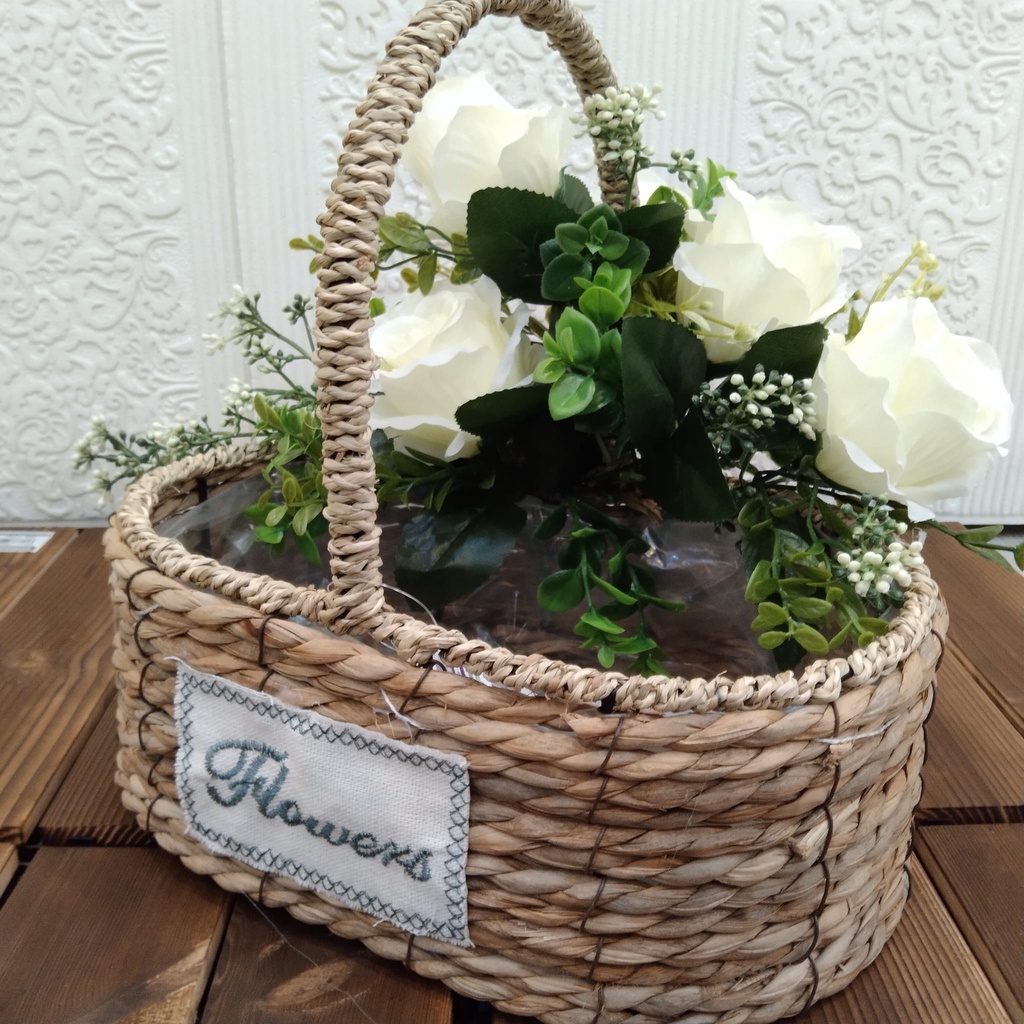 Romantika woven basket with handle for plant vases pot Straw Wicker ...