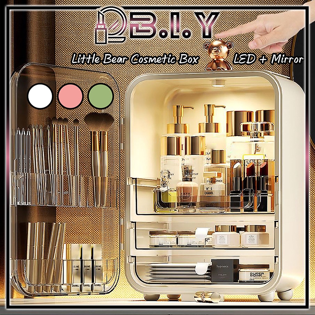 B.I.Y Little Bear Makeup Box with Light & Mirror | Dustproof Cosmetic ...