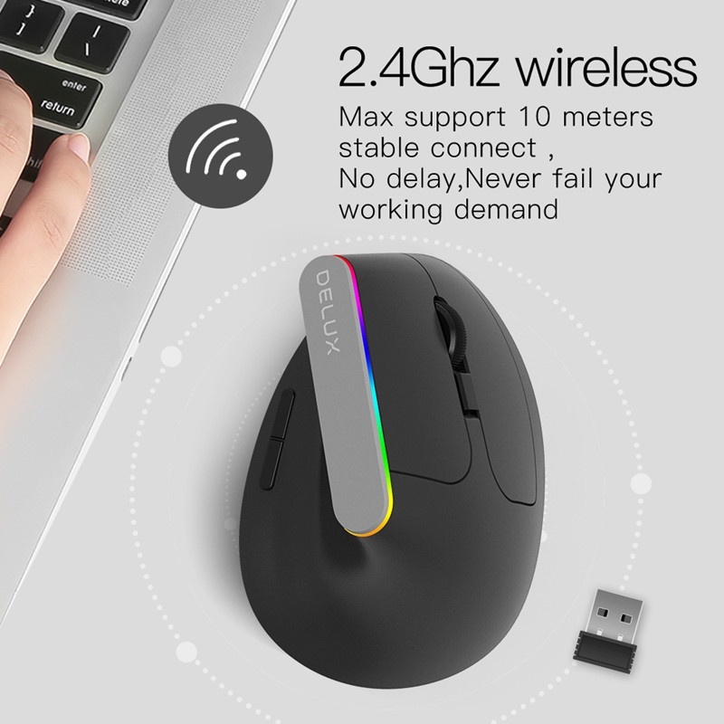 Delux M618C Vertical Wireless Mouse Ergonomic 2.4GHz Wireless Mouse 6 ...