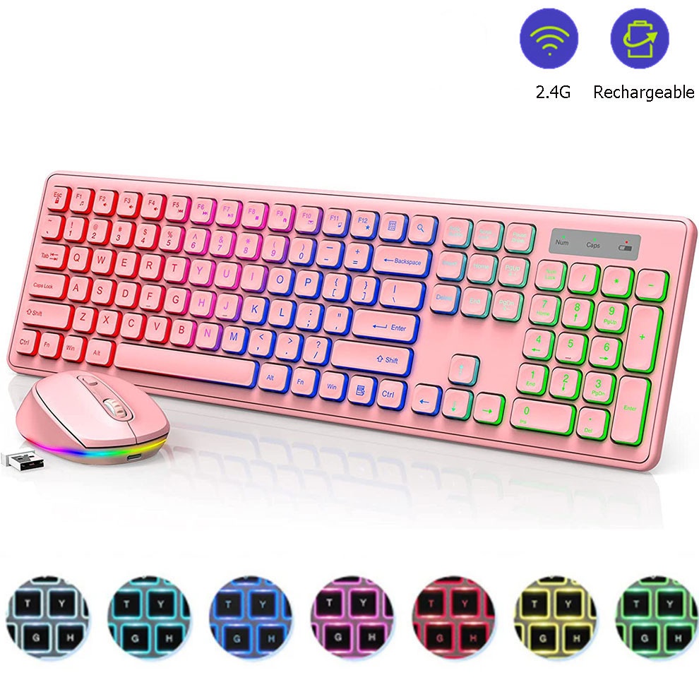 2 4g Usb Wireless Keyboard And Mouse With Rgb Backlit Rechargeable Full Size Wireless Keyboard