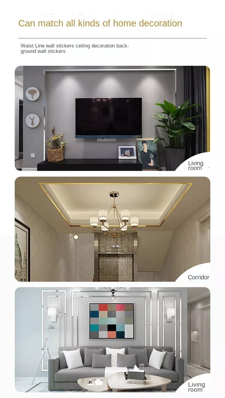 3M Stainless Steel Wall Line Stickers Metal Edge Furniture Mirror ...