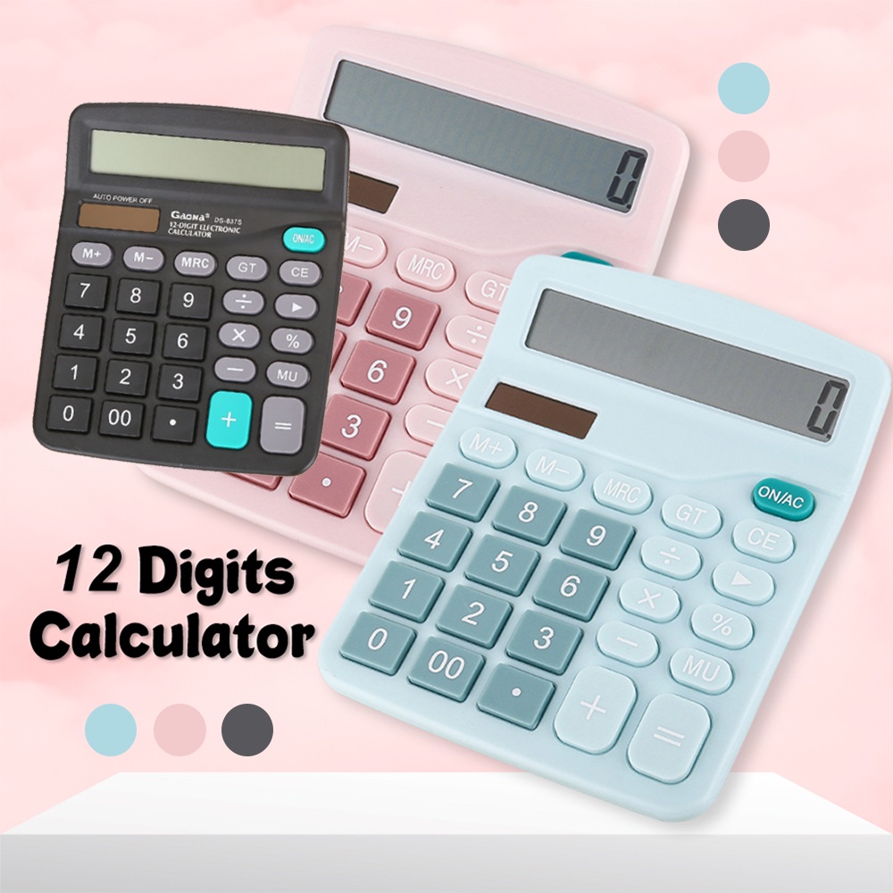 [BSU] Calculator Dual Powered 12 Digits Solar Battery Cute Pastel ...