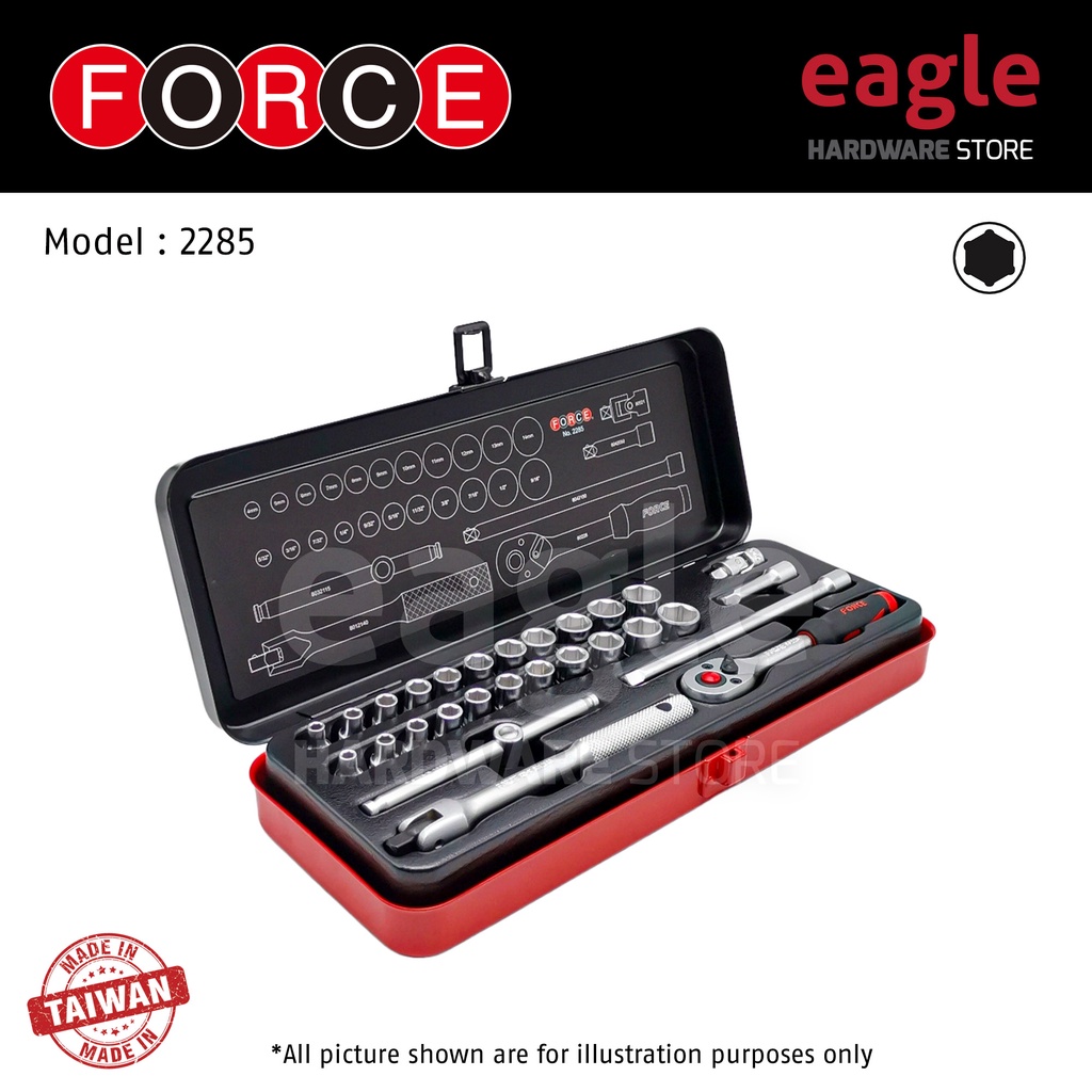 Force 2285 Flank Socket Combination Set, 1/4" DR, 6pt, 28pcs, SAE ...
