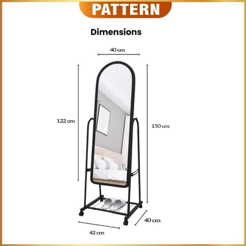 PATTERN Full Length Standing Mirror Adjustable with Wheels | Cermin ...