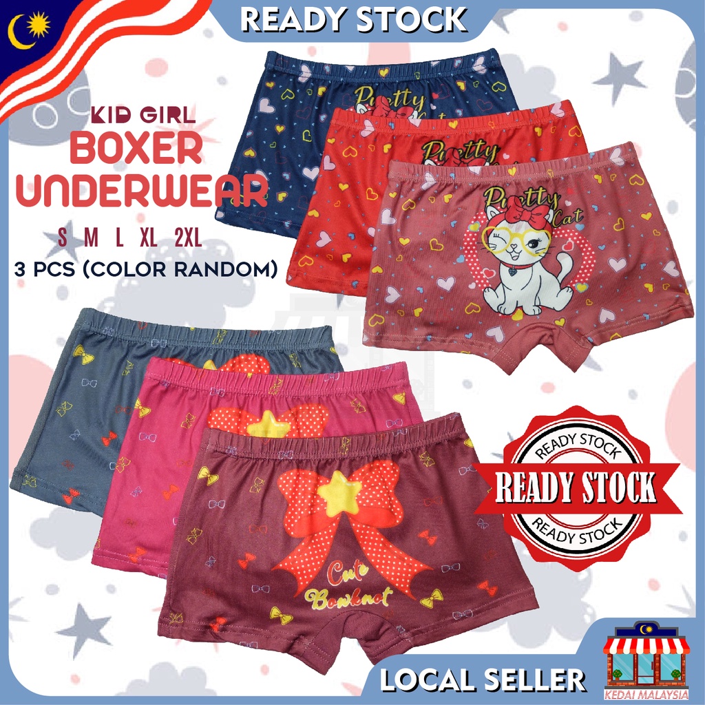 3 pcs Kids Girls Boxer Underwear/ Seluar Dalam Budak Perempuan/ Kids ...