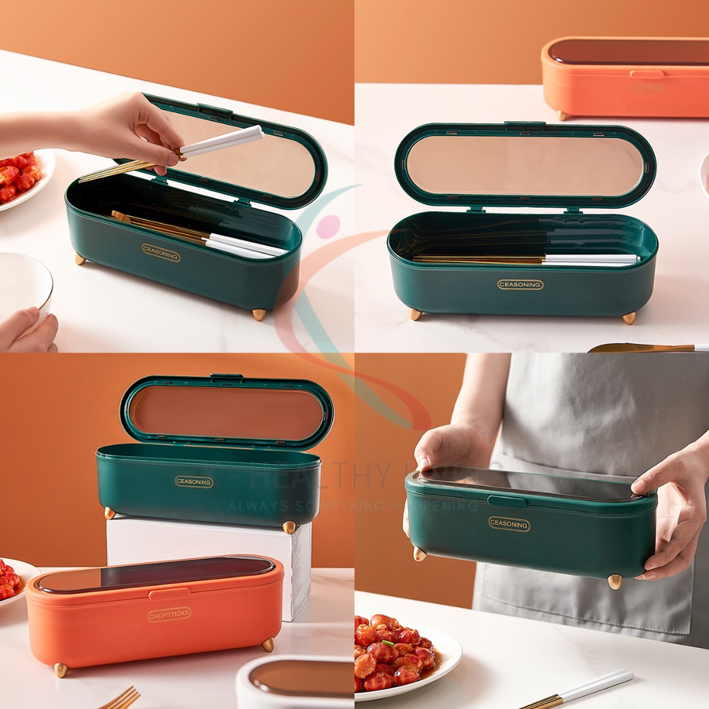 【READY STOCK】 Cutlery Or Utensil Storage Box With Lid and Drainer/ Ins ...