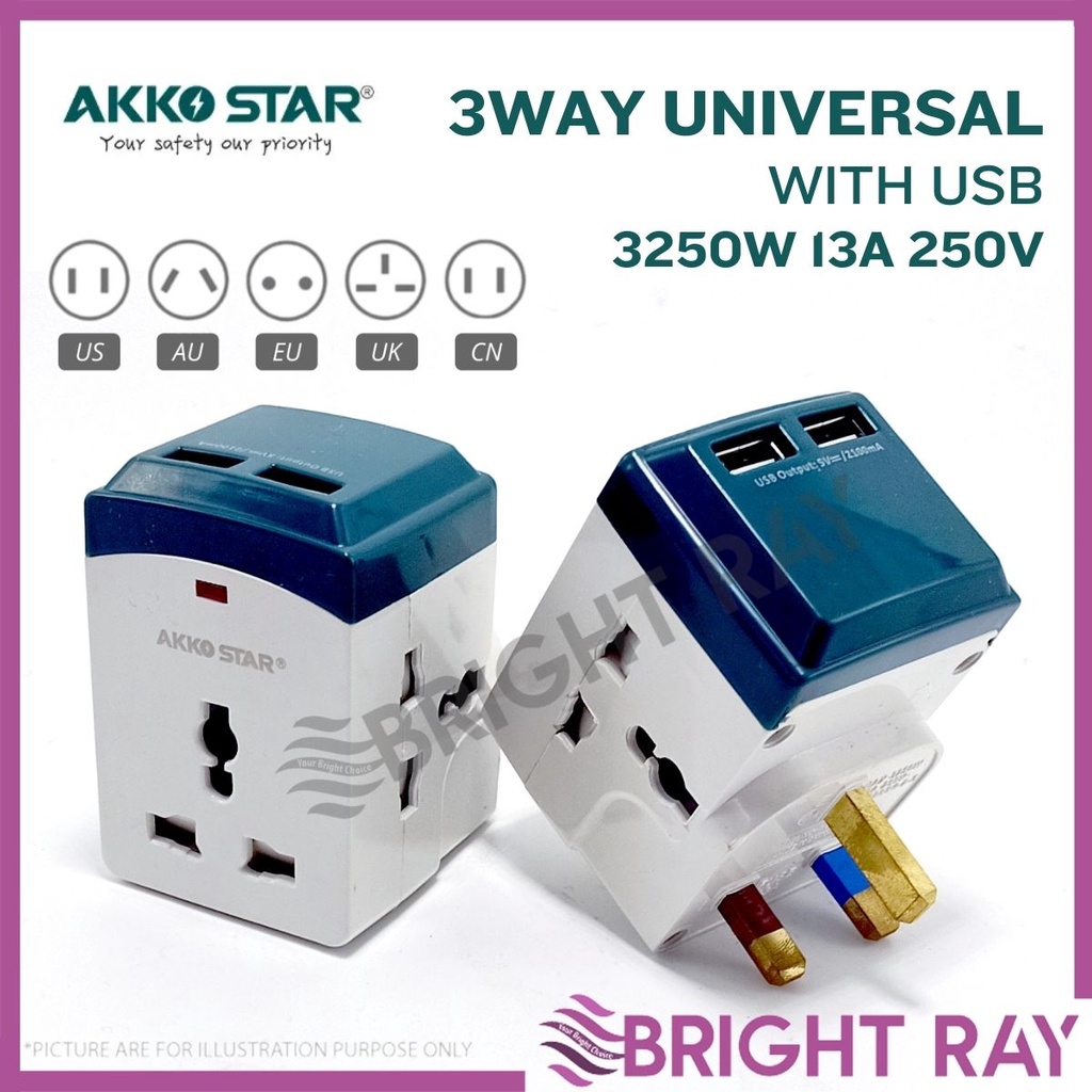 3PIN USB Slot Universal Adapter Travel China Converter UK Plug To EU ...