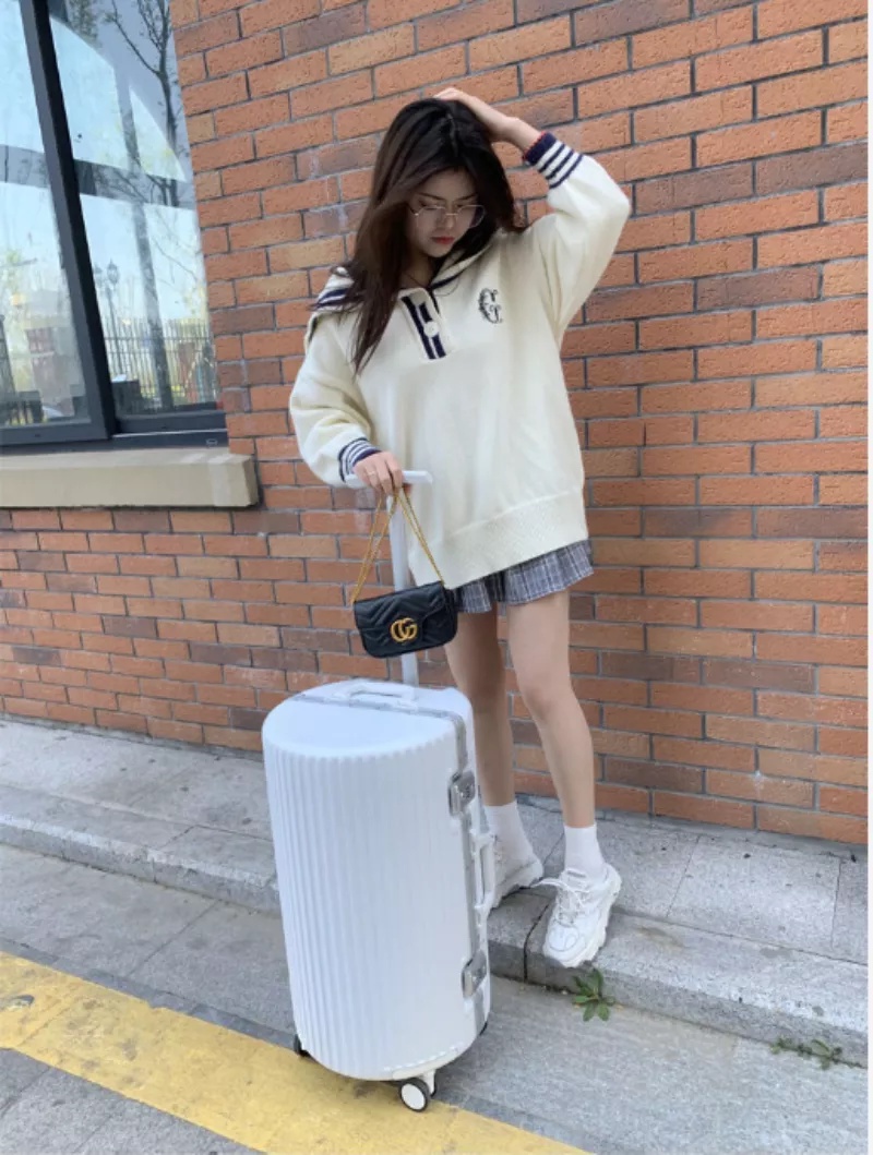 Japanese aluminum luggage quiet universal wheel box personalized round ...
