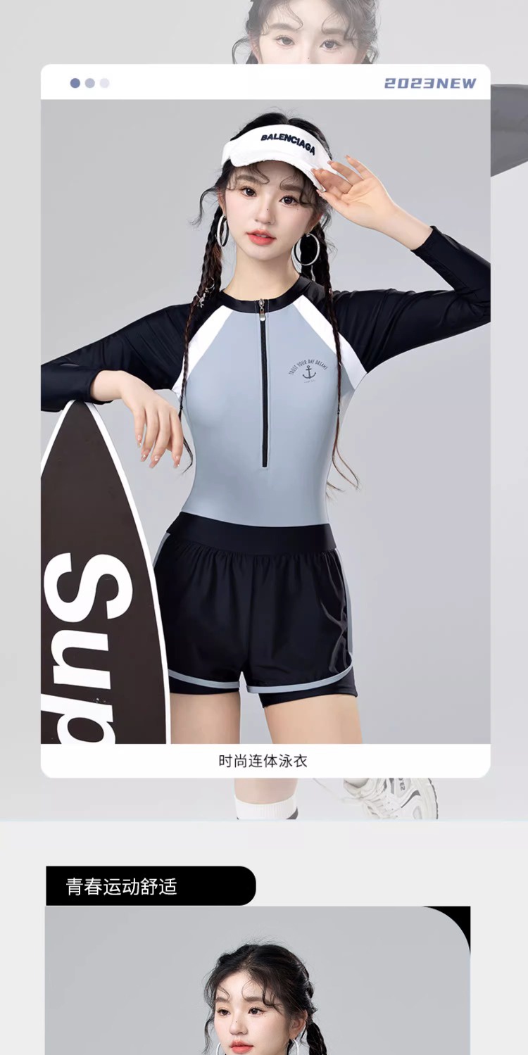 YUKE Women Swimwear Fashion Long Sleeve Lady Sunscreen One Piece ...