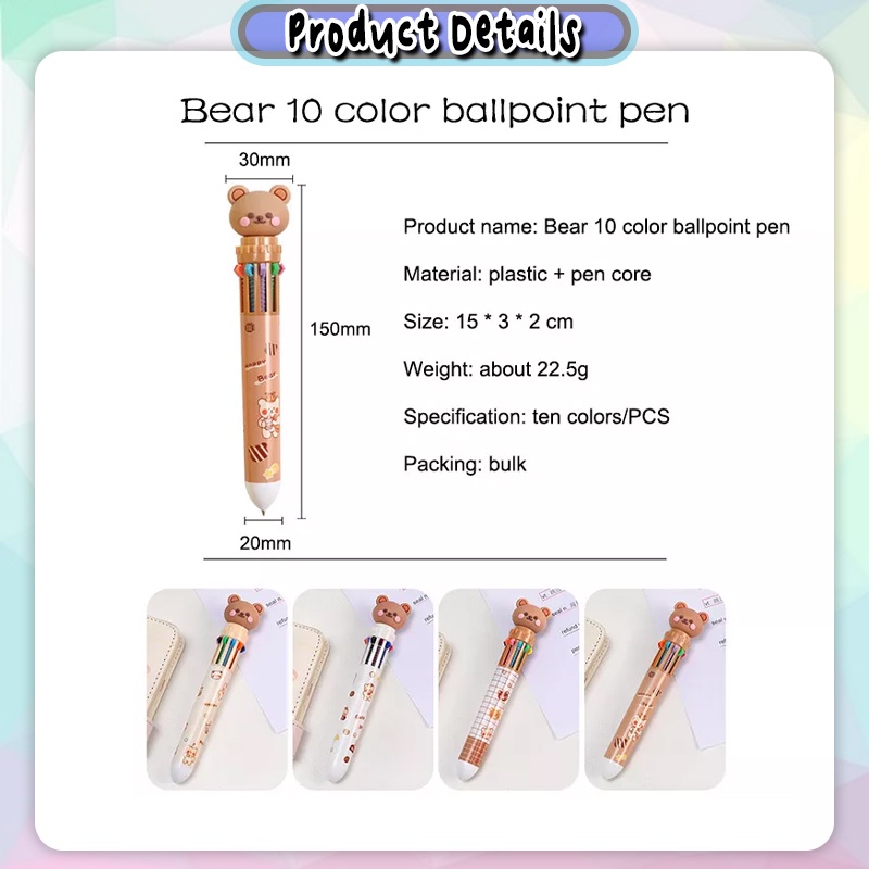 [Little B House] Cute Bear 10 Colors Ballpoint Pen Ball Pens Kids ...