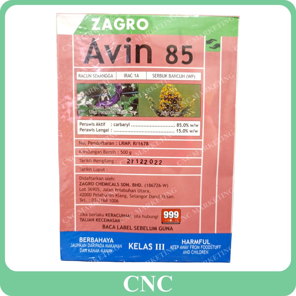 500GM Avin 85 Zagro Carbaryl 85.0% Racun Ulat Pengorek Kabuh Lenting ...