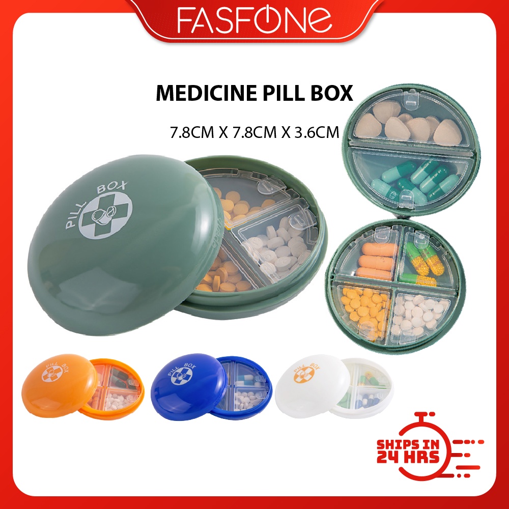 Portable Daily Pills Medicine Storage Box Round Container Compartment ...