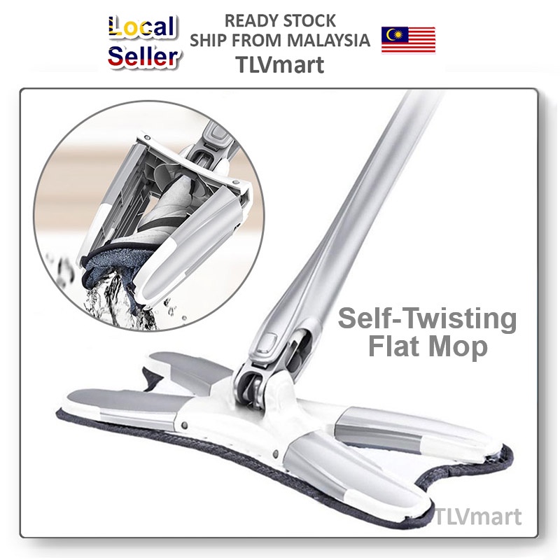 Hand Free Lazy Mop Self-Twisting Flat Mop Microfiber Fabric Mop Pad Floor Cleaning Tools 懒人免手洗拖把 ...