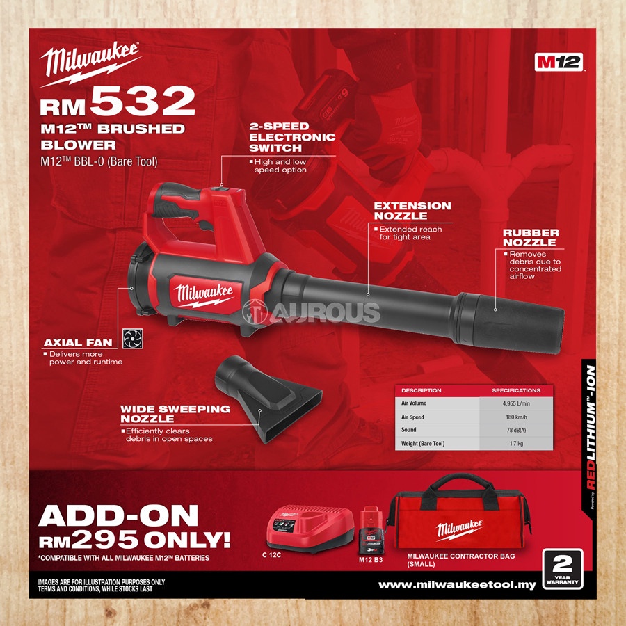 MILWAUKEE M12 COMPACT SPOT BRUSHED BLOWER M12 BBL-0 [BARE TOOL ...