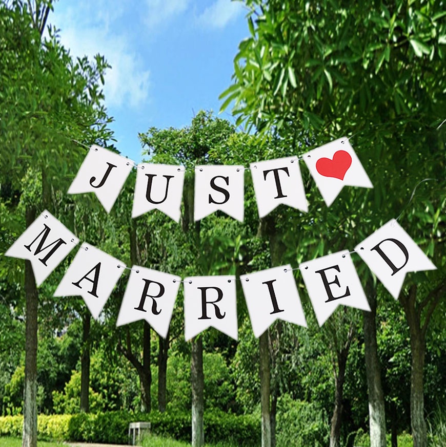 Happy Wedding Just Married Bunting Banner Bridal Shower Marriage Photo ...