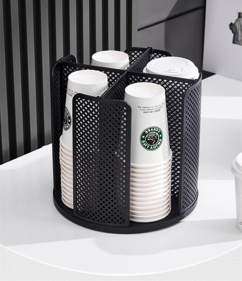 Cup Storage Rack 360° Rotatable Countertop Cup Dispenser 4 Compartment ...