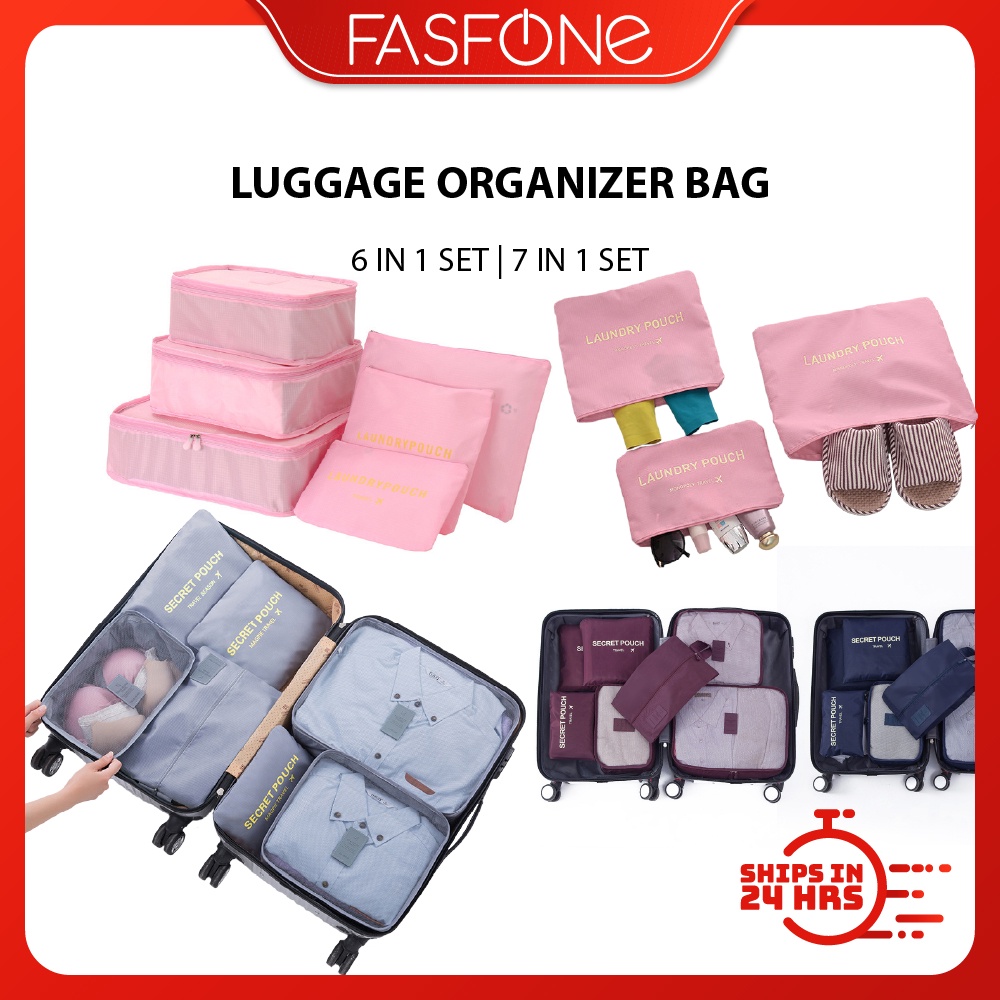 Luggage Organizer Bag Travel Packing Storage 6 In 1Set Pouch Zipper ...