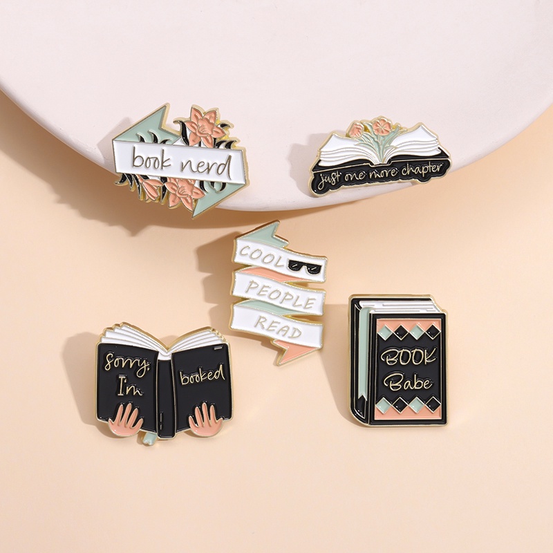 Cartoon Cute Book Lapel Pin Page-turning Book Flowers Ribbon Metal ...